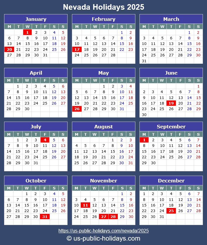 Nevada Holidays 2025